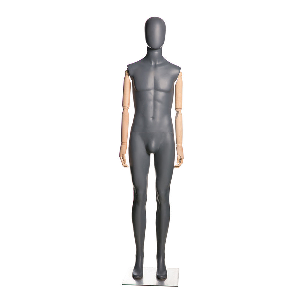 Egghead Male Full Body Mannequin with Wooden Arms 5: Matte Grey ...