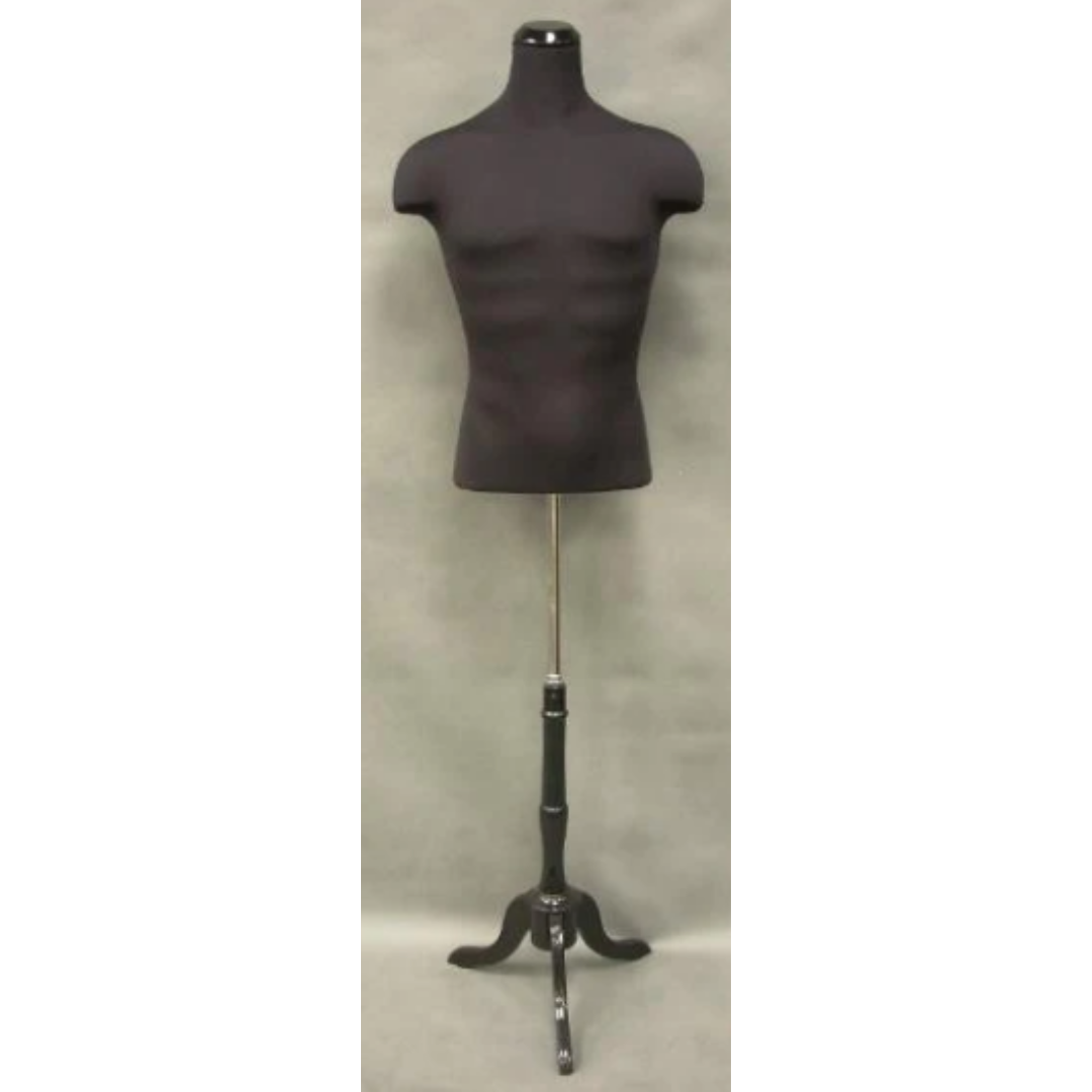 Male Body Form Black Jersey w/ Shoulders on Black Tripod Base ...